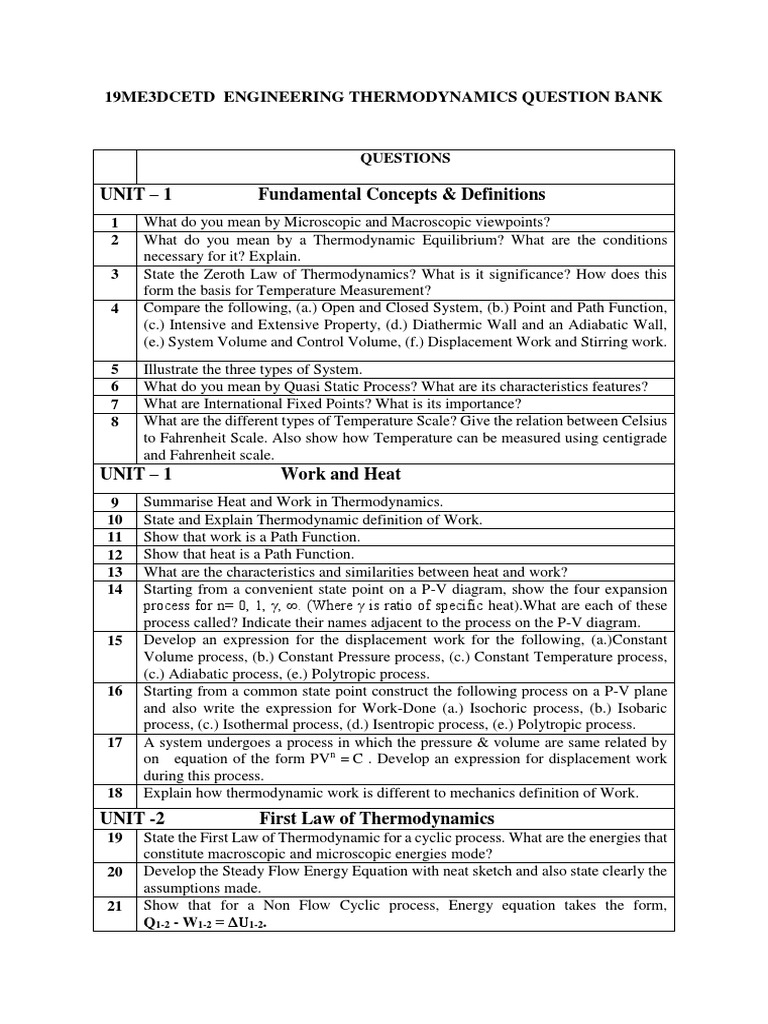 19me3dcetd Etd Question Bank | PDF | Heat | Thermodynamics