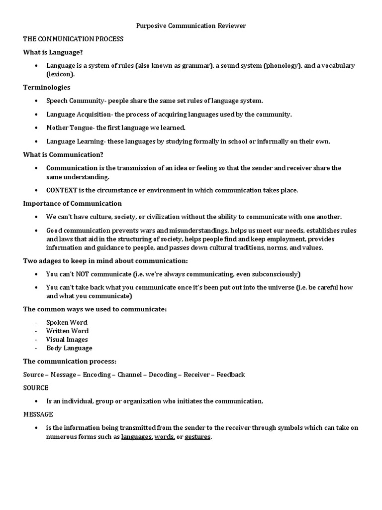 Purposive Communication Reviewer | PDF | Communication | Interpersonal ...