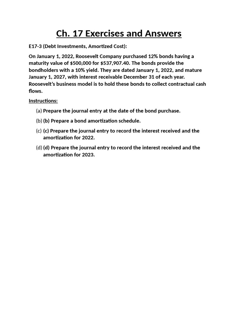 Ch. 17 Exercises and Answers - Tagged | PDF | Bonds (Finance) | Debt