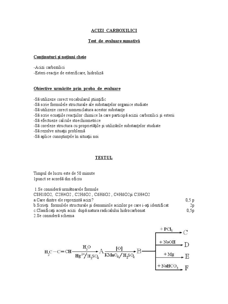 ACIZI CARBOXILICI - Test | PDF
