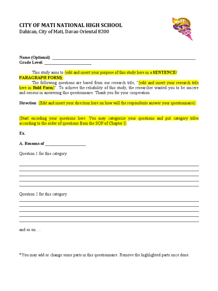 SAMPLE-TEMPLATE_QUESTIONNAIRE | PDF