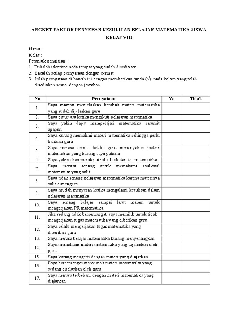 Instrumen (Angket) Penelitian DKBR | PDF