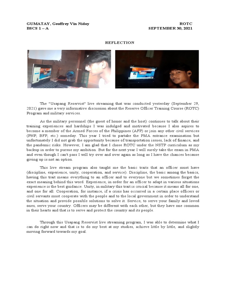 GUMATAY, Geoffrey Vin - Reflection | PDF