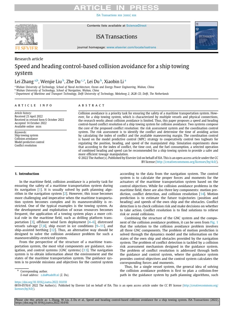 Speed and Heading Control-Based Collision Avoidance For A Ship Towing ...
