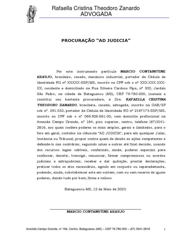 Procuração Ad Judicia - Rafaella Zanardo | PDF