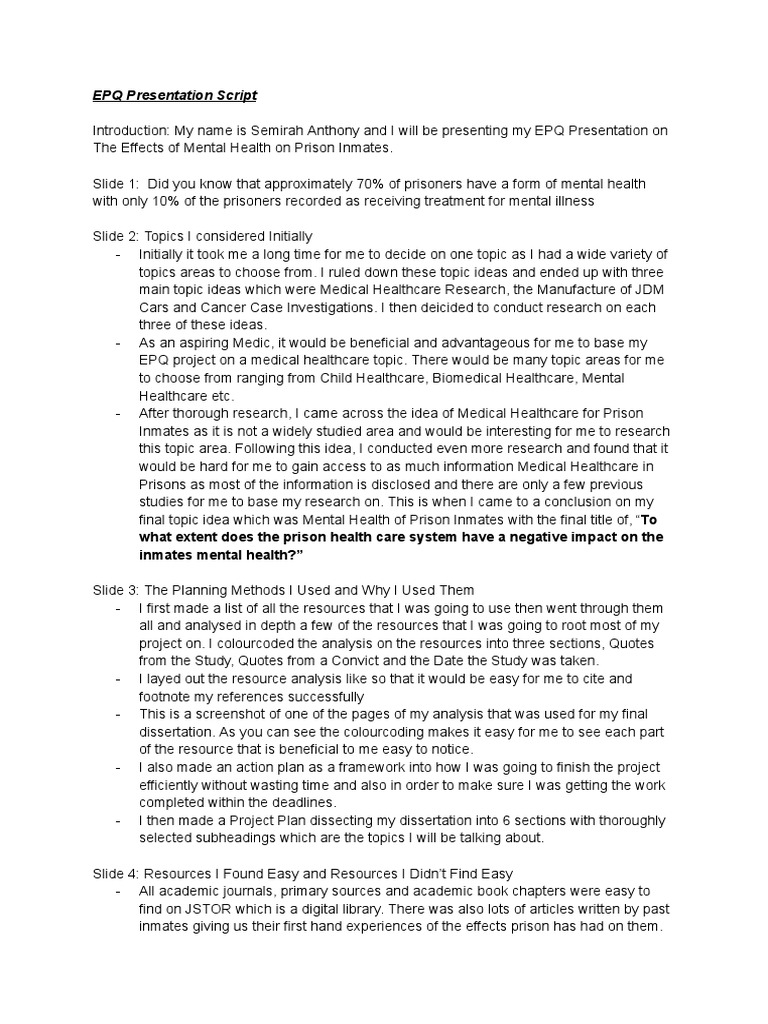 EPQ Presentation Script | PDF