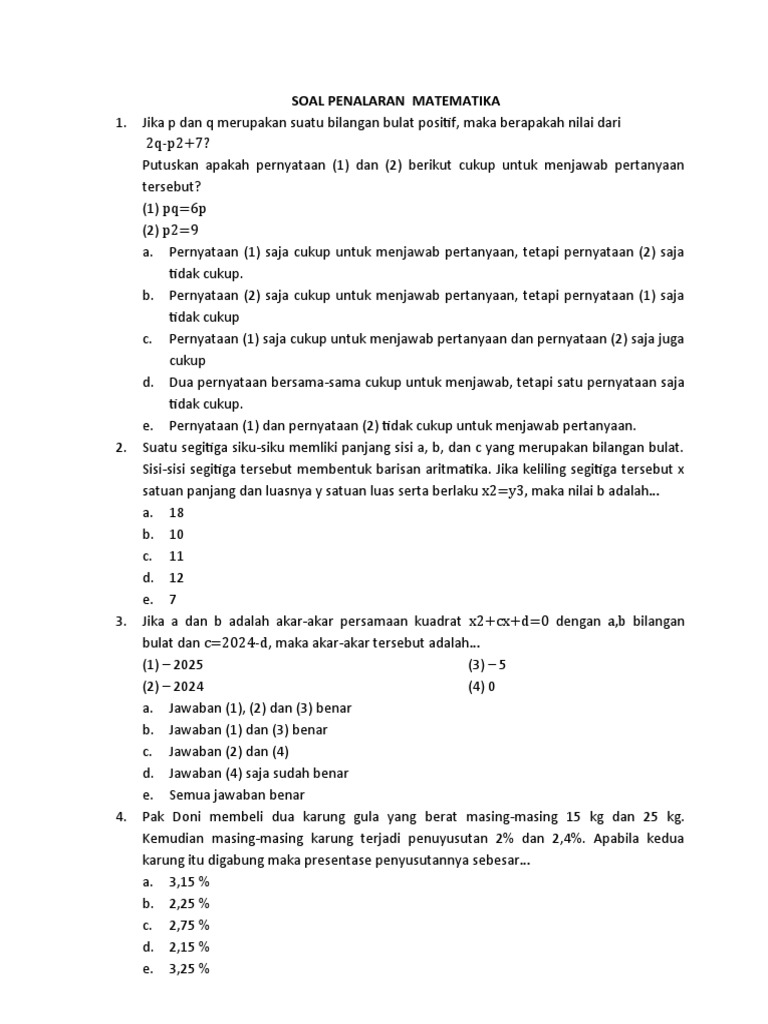SOAL PENALARAN MATEMATIKA | PDF