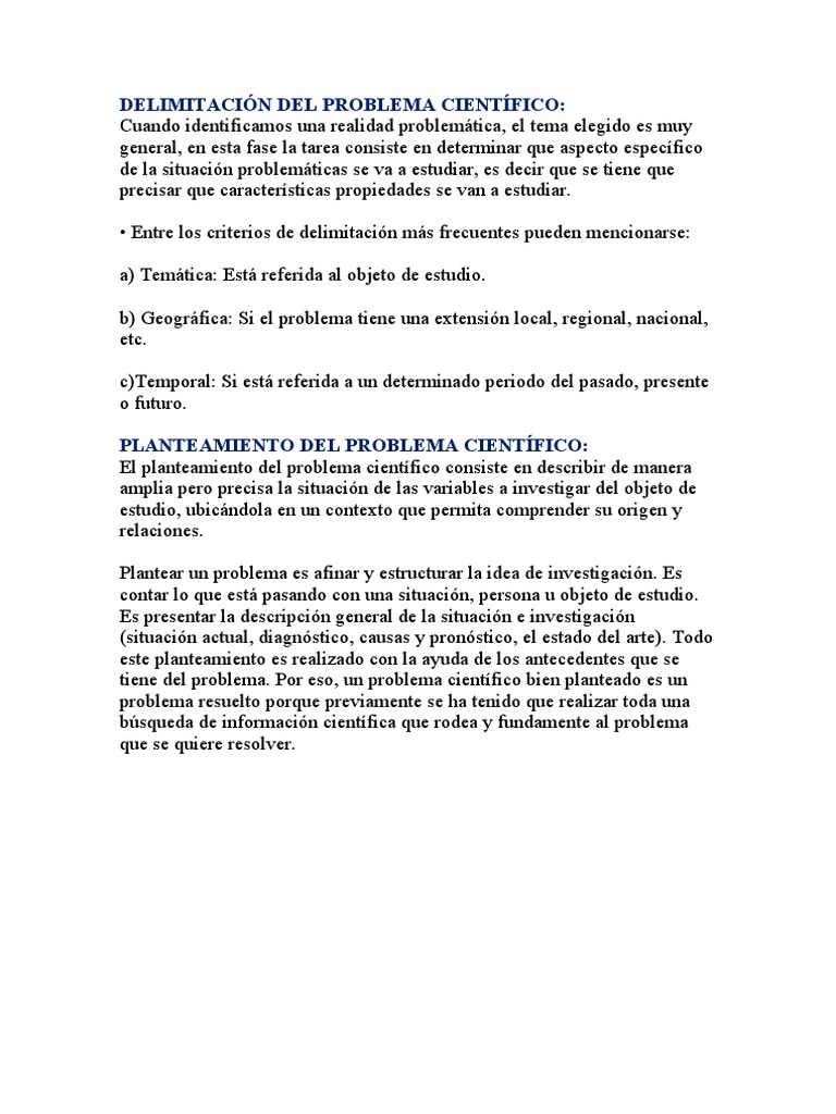 Plantamiento Del Problema Científico | PDF