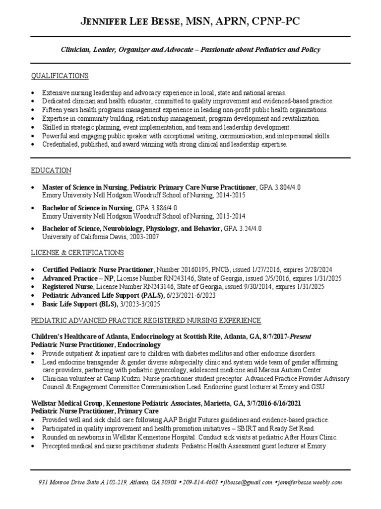Jennifer Besse CPNP CV 5 | PDF