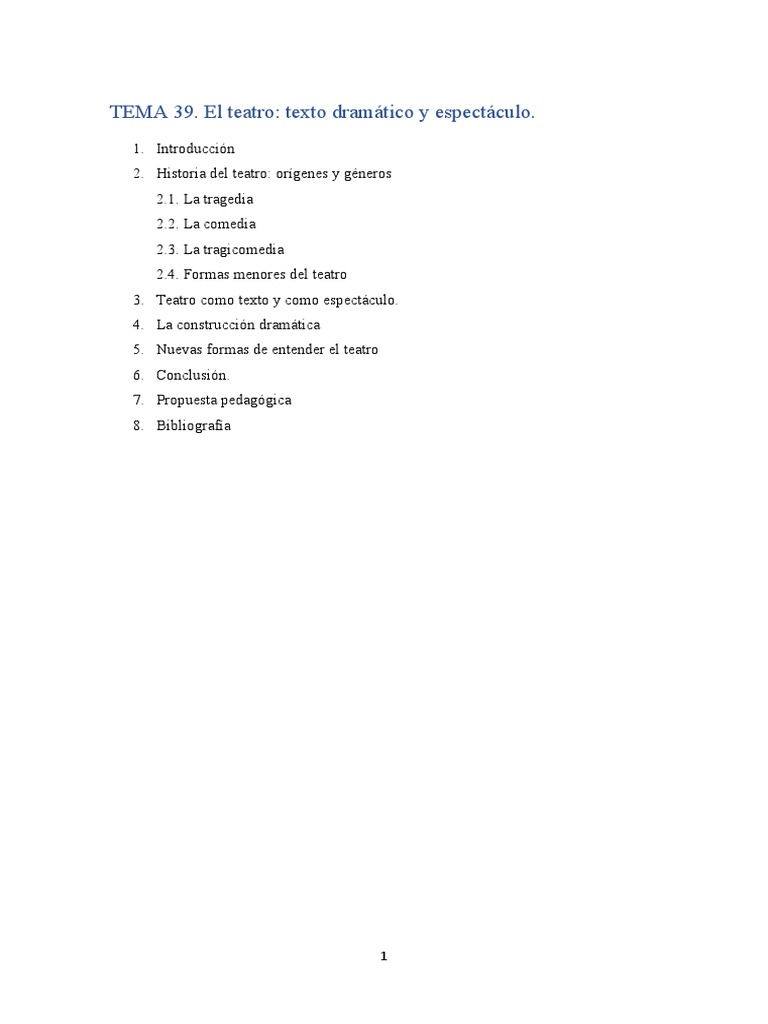 Tema 39. Texto Dramático y Espectáculo | PDF