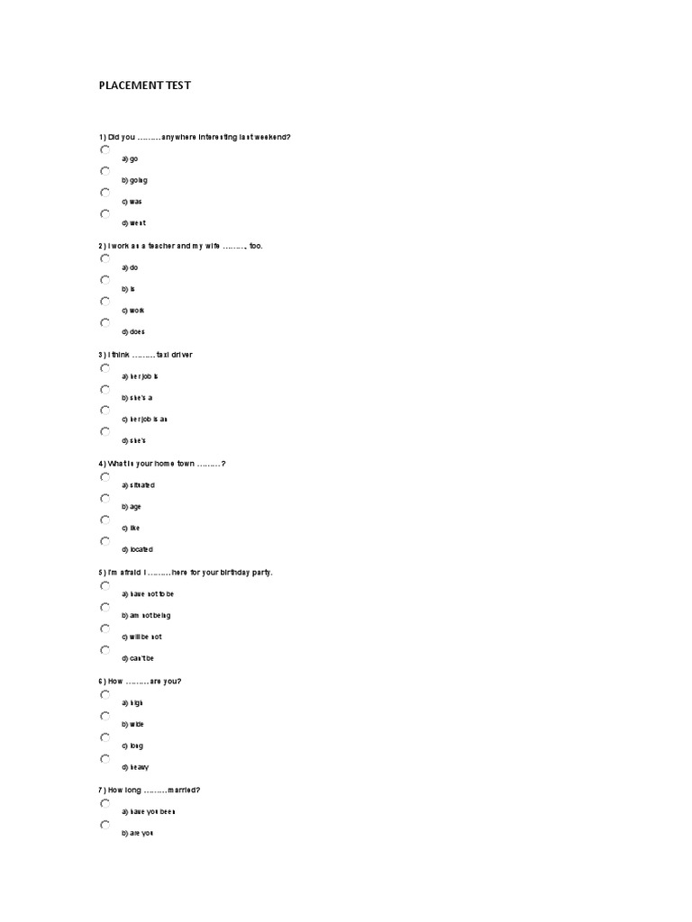 Placement Test | PDF