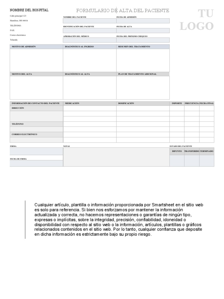 IC Patient Discharge Form Template 27219 ES | PDF