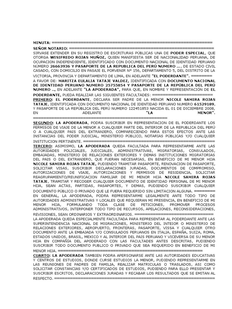 minuta de poder a menor de edad | PDF | Perú | Gobierno