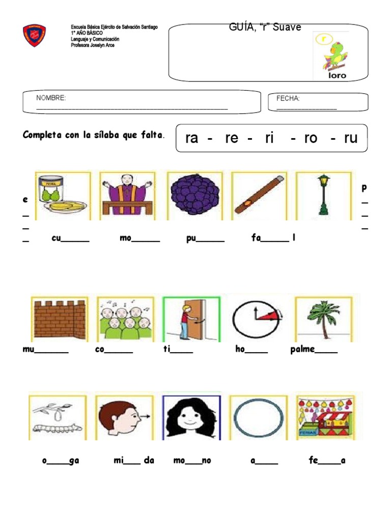 Actividades para trabajar la "r" suave | PDF