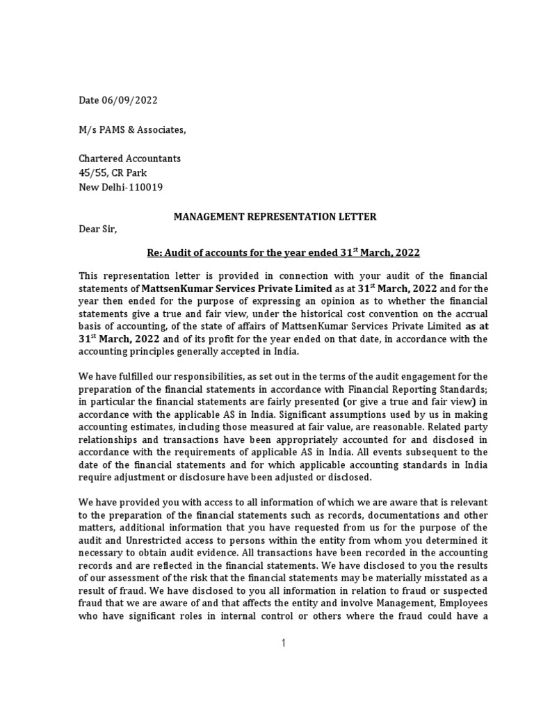 Management Letter Mattsenkumar Services PVT LTD 2021-22 | PDF ...