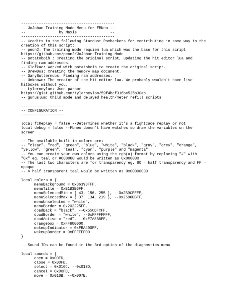 Jojo Training Mode Menu Fbneo 0.8.0.Lua | PDF | Computing
