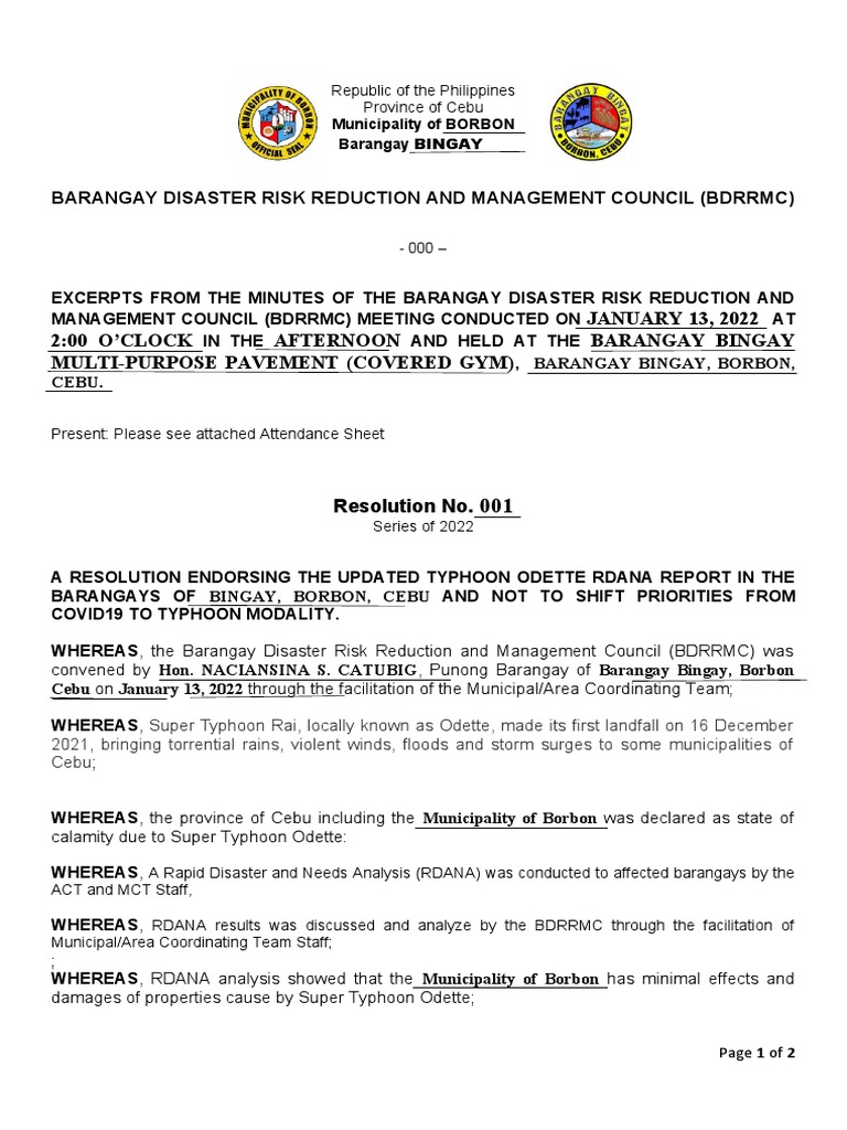 2022 - 001 BDRRMC | PDF | Tropics | Vortices