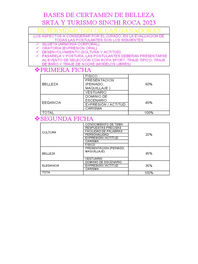 Bases de Certamen de Belleza | PDF | Eventos de entretenimiento | Belleza