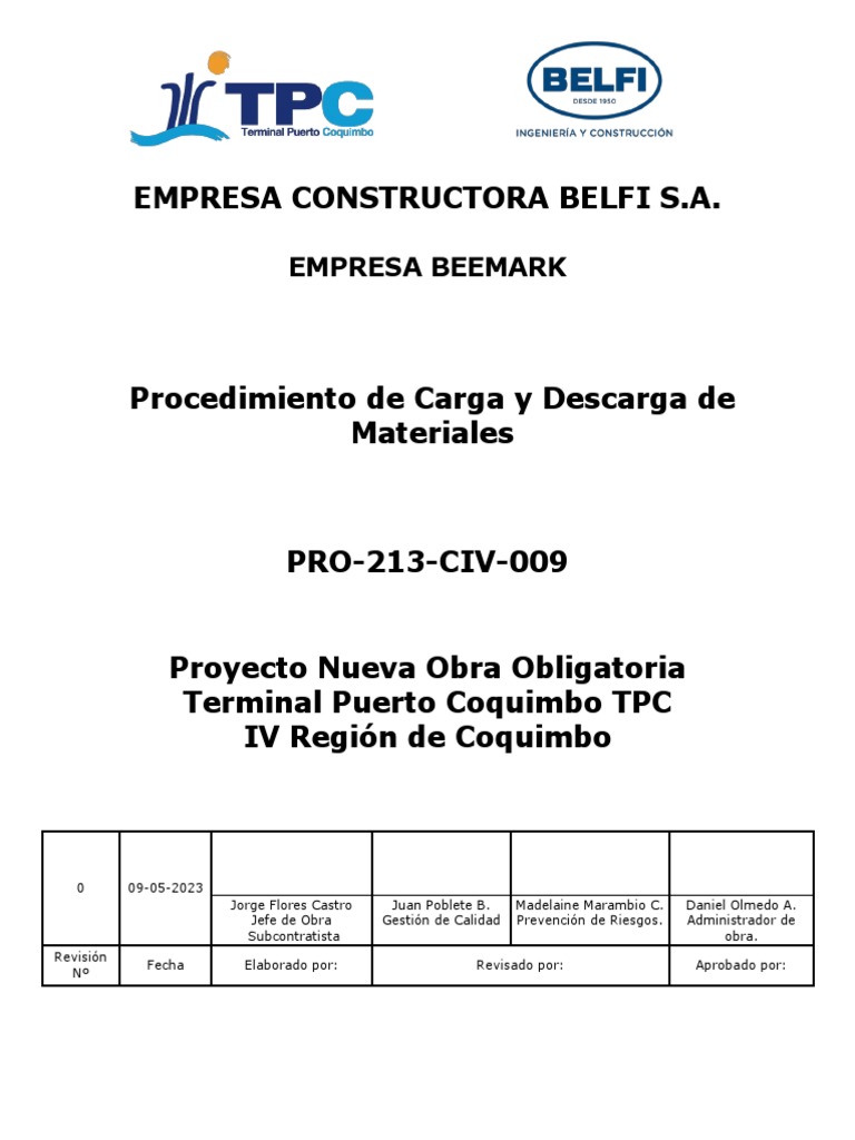 Procedimiento de Carga y Descarga de Materiales | PDF