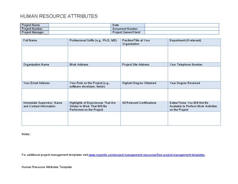 Human Resource Attributes Template Pdf 