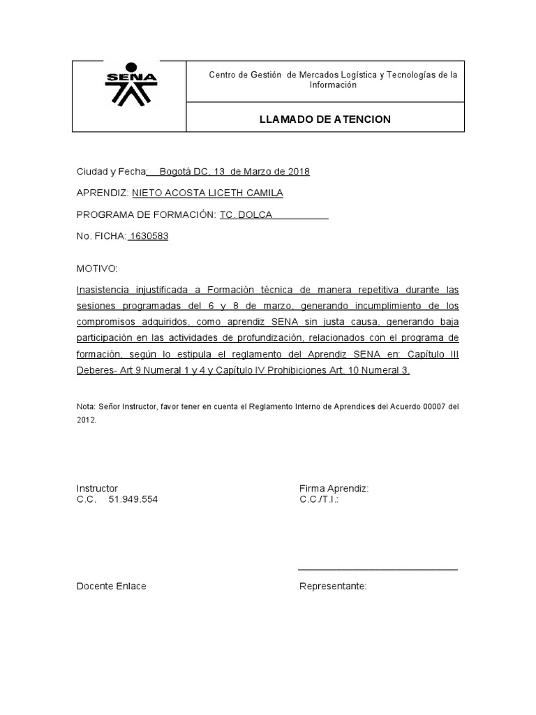 Formato Llamados de Atencion | PDF