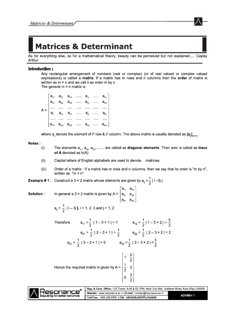 Matrices and Determinants | PDF