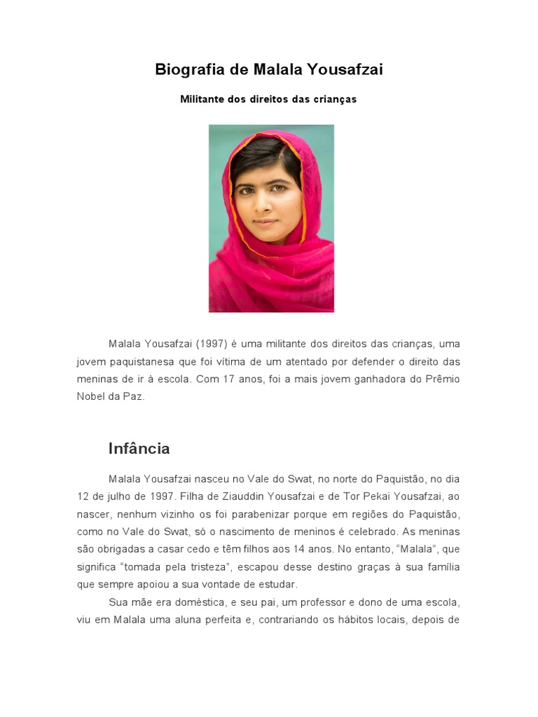 Biografia de Malala Yousafzai | PDF
