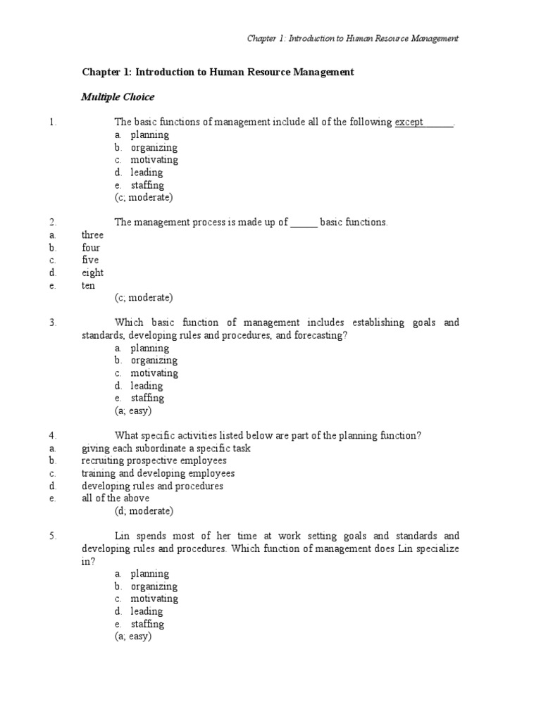 Human Resource Management Questions and Answers | PDF