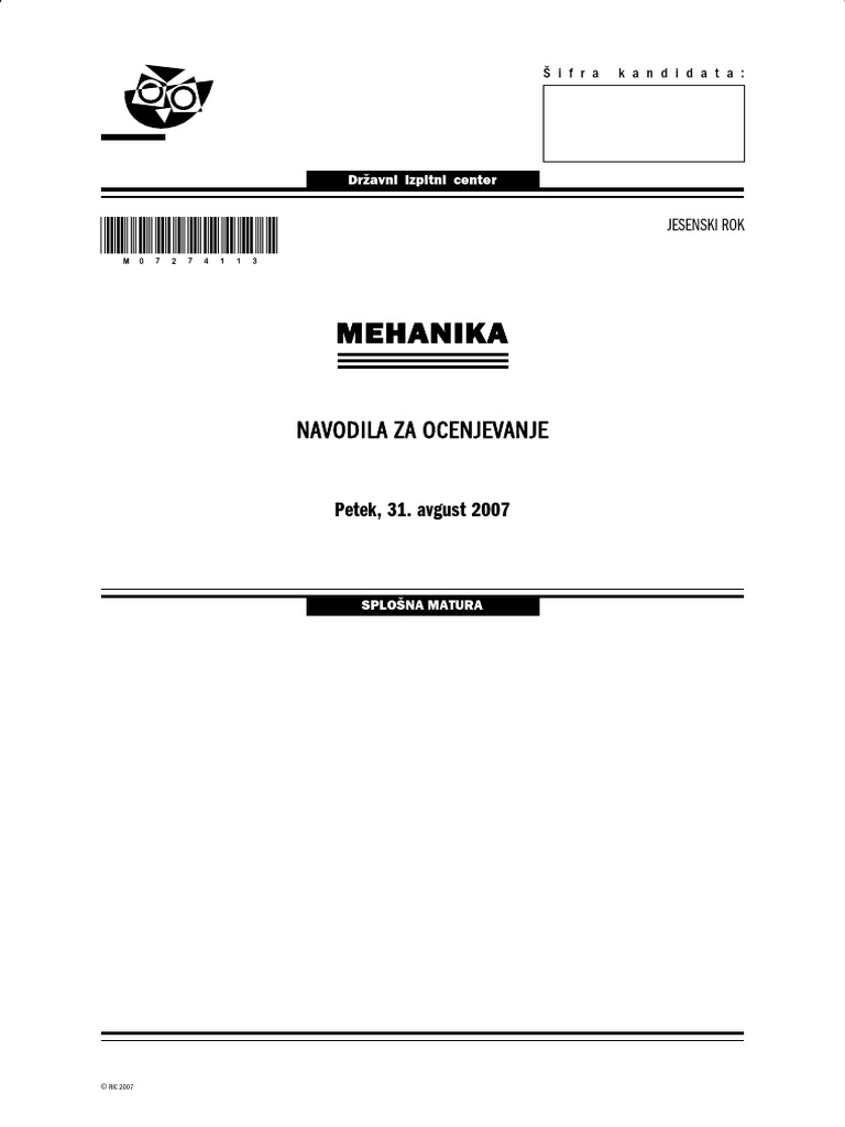 Mehanika: Navodila Za Ocenjevanje | PDF