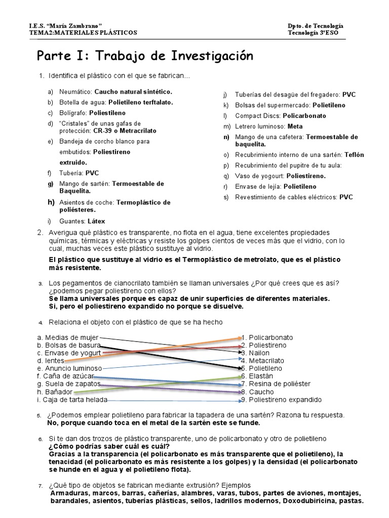 Actividades 1 Los Plásticos | PDF