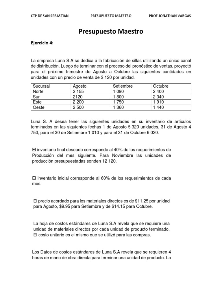 Presupuesto Maestro - Caso Practico 4 | PDF | Presupuesto | Economias