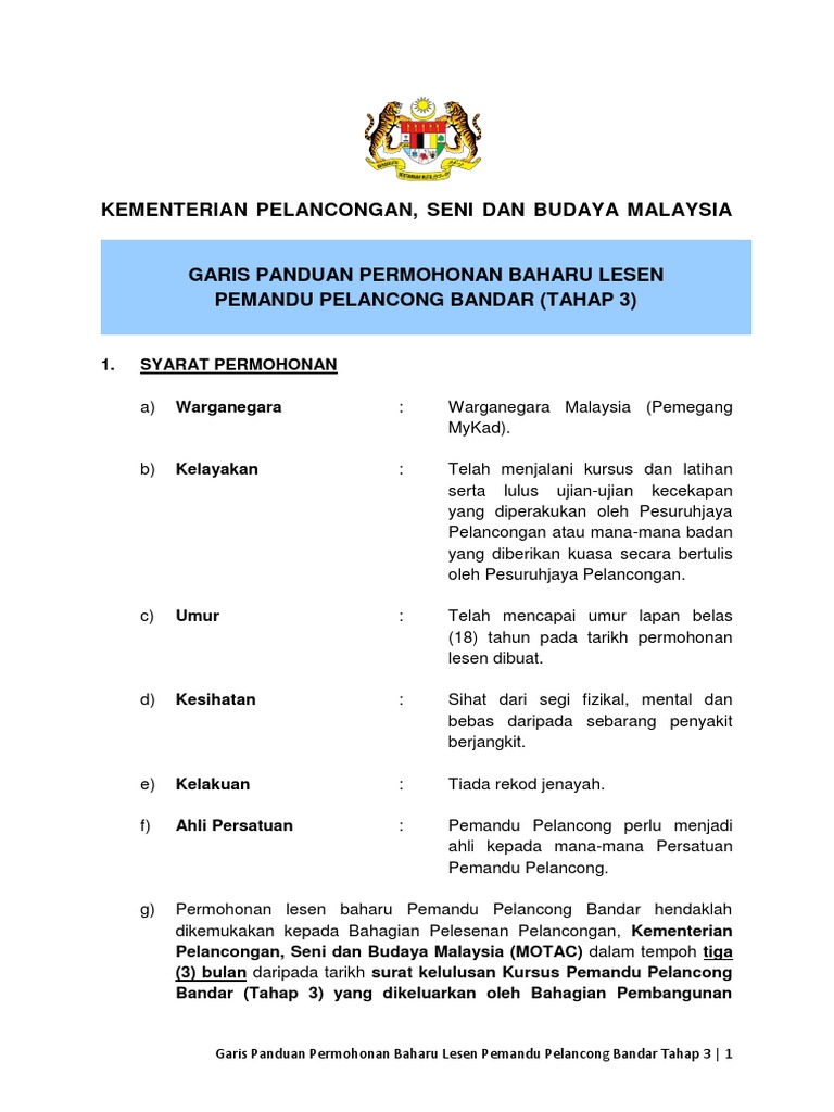 Garis Panduan Lesen Baharu Pemandu Pelancong Bandar | PDF