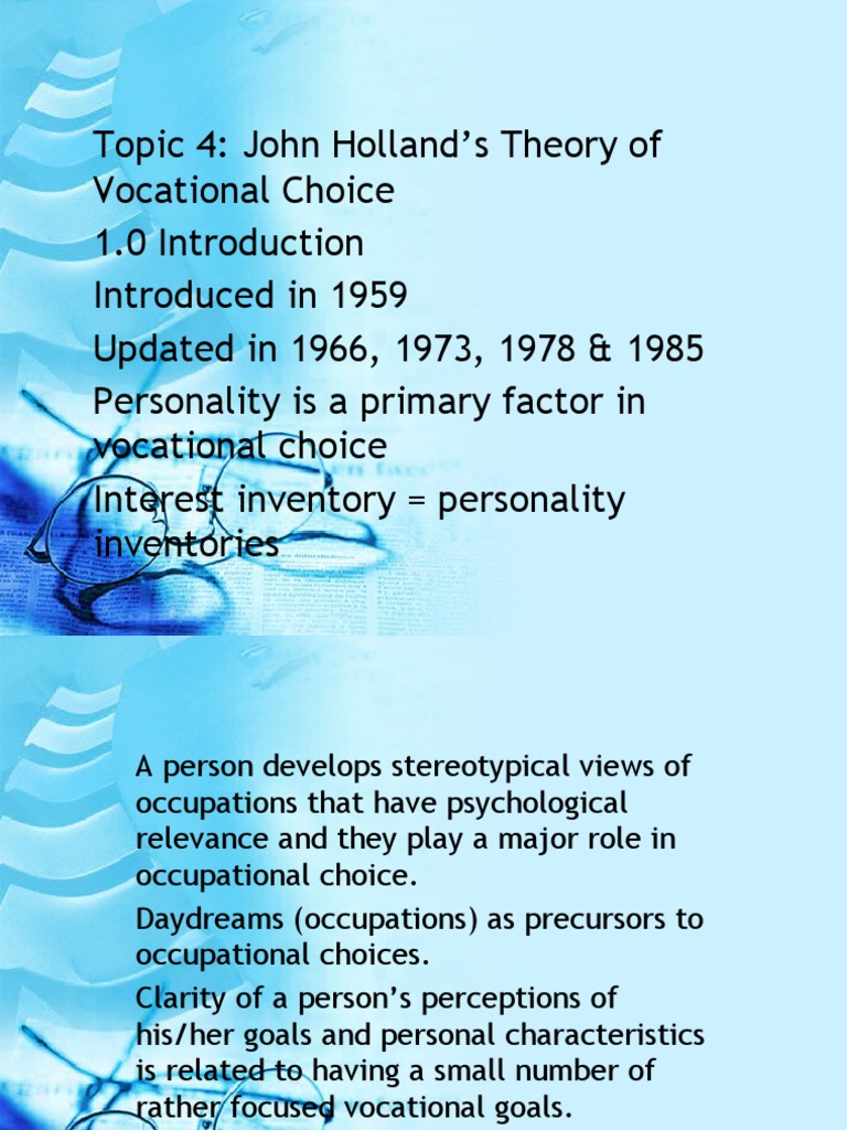 John Hollands Theory of Vocational Choice | PDF