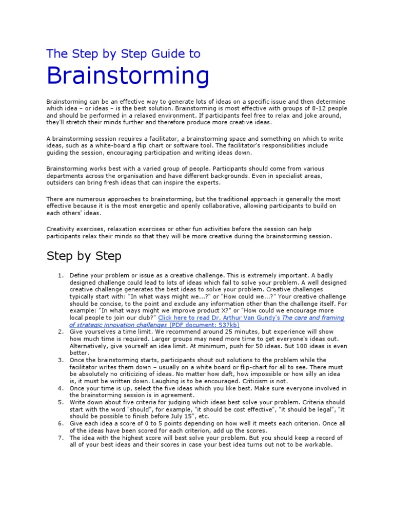 Brainstorming: The Step by Step Guide To | PDF | Brainstorming | Creativity