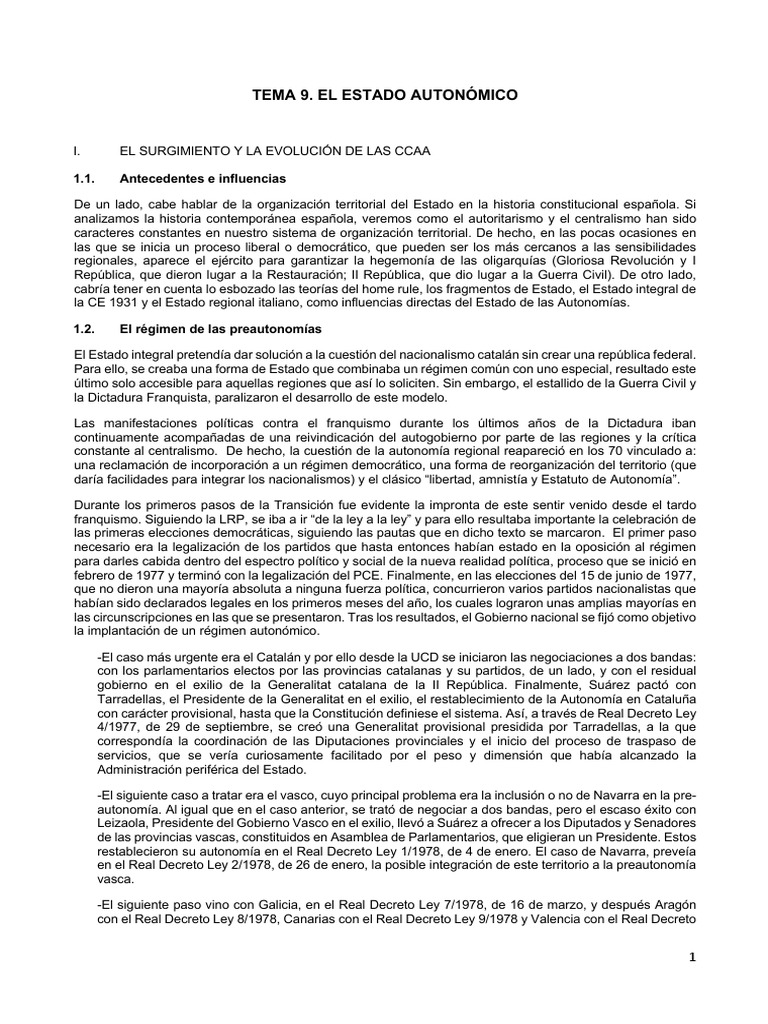 TEMA 9. El Estado Autonómico | PDF | Estado (política) | Constitución