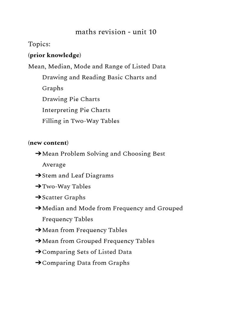 Maths Revision - Key Stats and Charts | PDF | Mean | Pie Chart