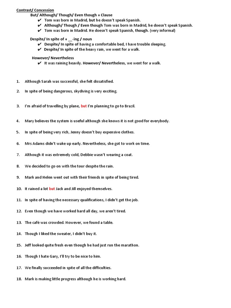 Connectors Worksheet (Contrast) 3 | PDF