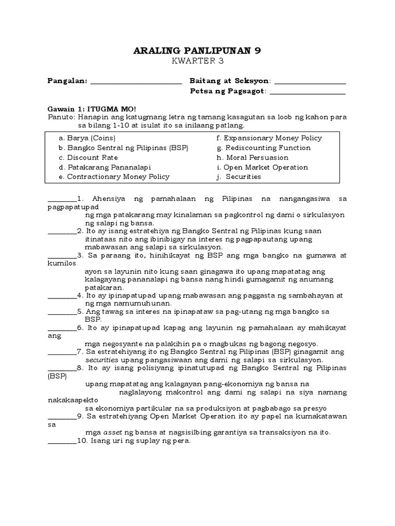 Araling Panlipunan 9 - As Q3 - W8 | PDF