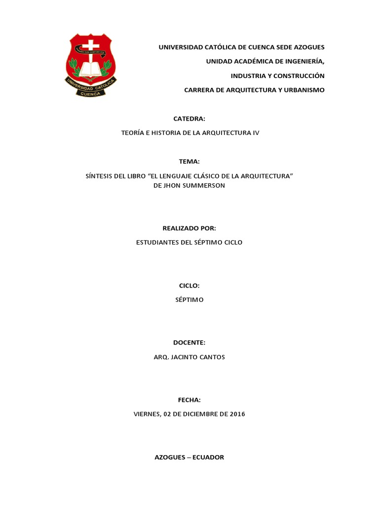 Síntesis Del Libro, El Lenguaje Clásico de La Arquitectura, de Jhon ...