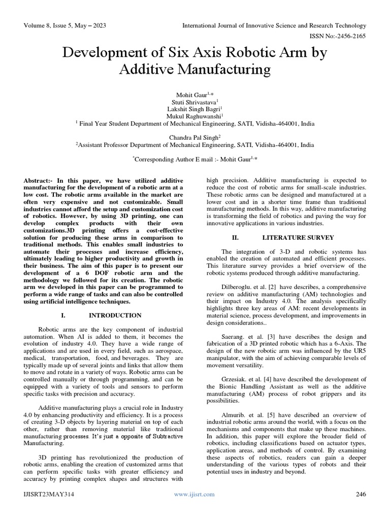 Development of Six Axis Robotic Arm by Additive Manufacturing | PDF