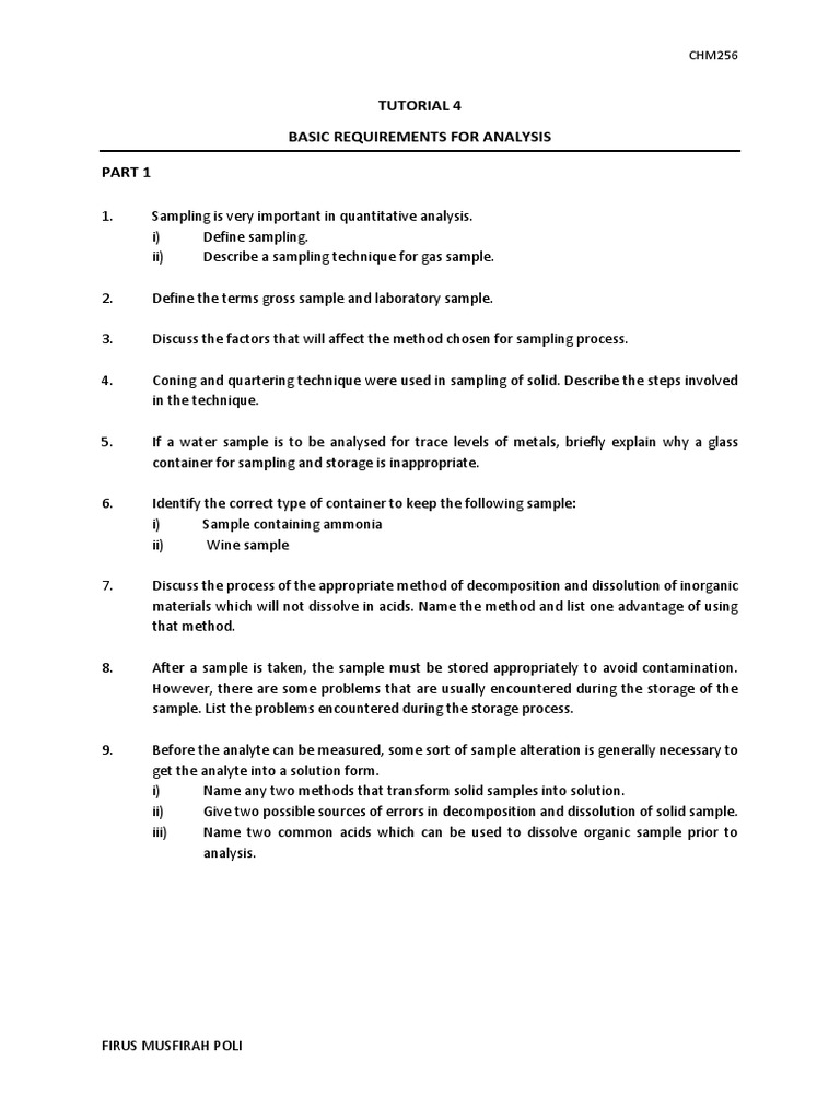 CHM256 - Tutorial 4 | PDF | Science & Mathematics