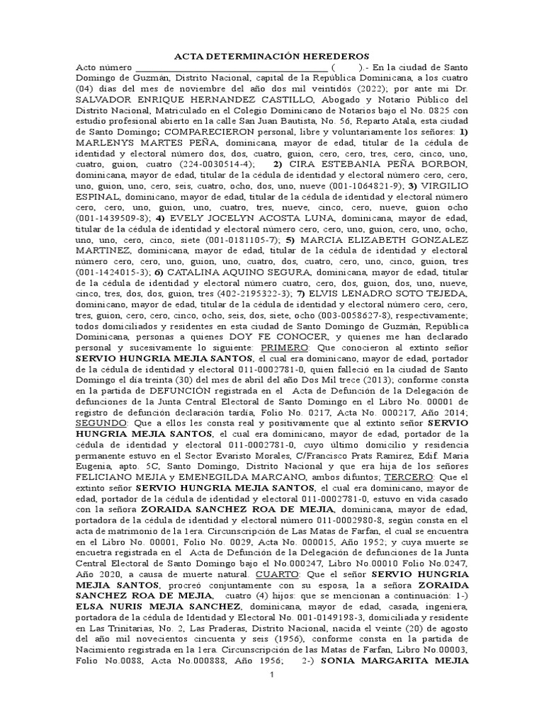 Acto de Notoriedad Servio | PDF | República Dominicana | Justicia