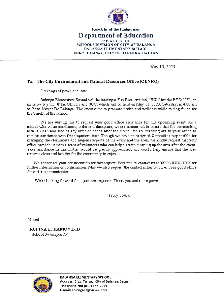 Request for CENRO Support for Fun Run | PDF