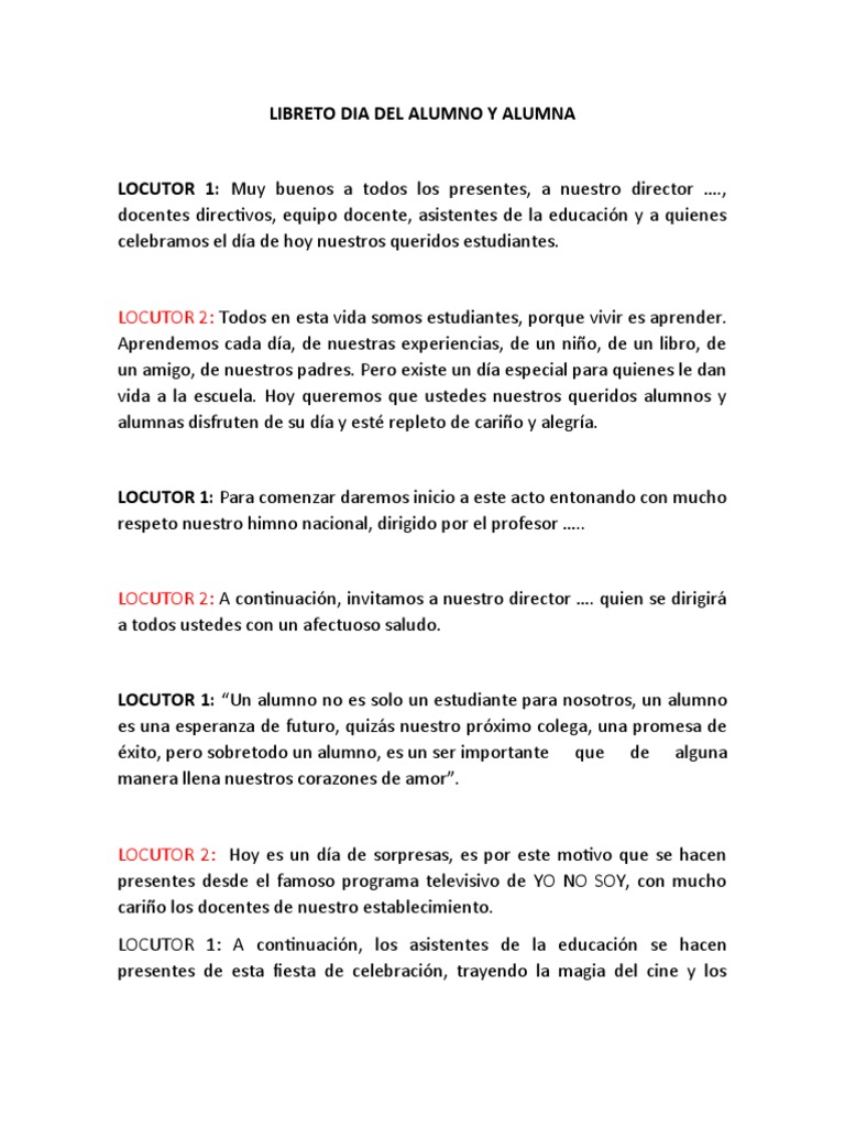 Libreto Dia Del Alumno y Alumna | PDF