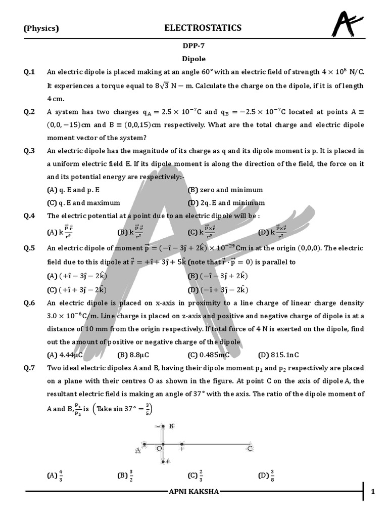 Electrostatics Problem Set | PDF | Electric Field | Sphere