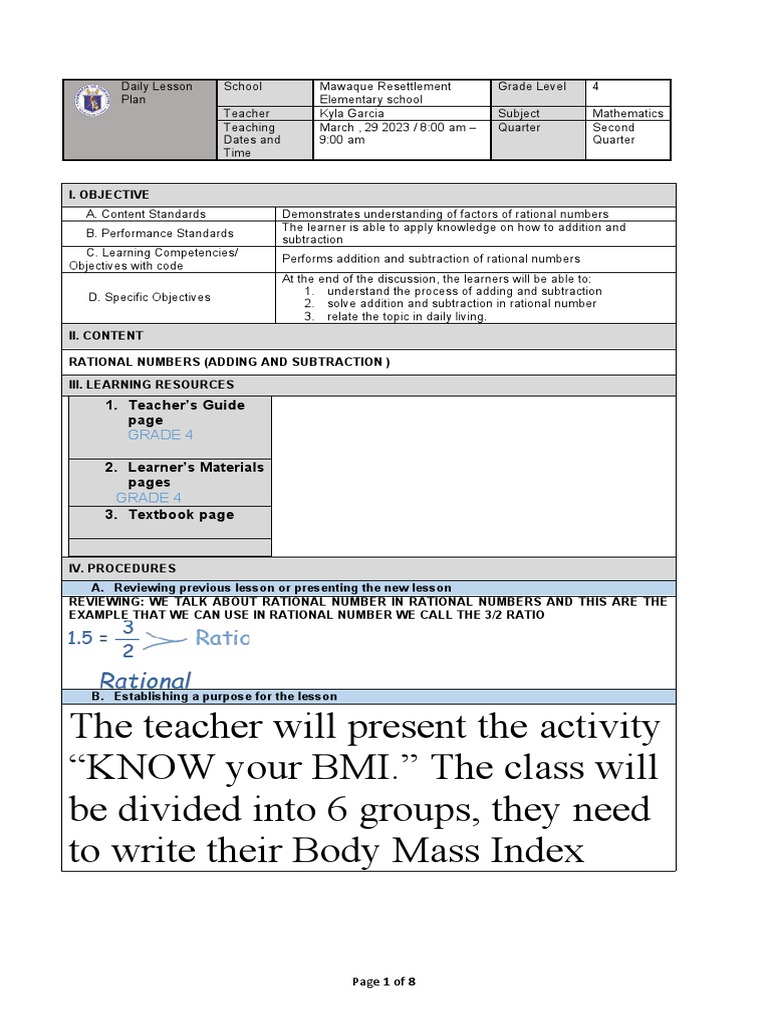 Rational Numbers Lesson Plan | PDF | Numbers | Teachers