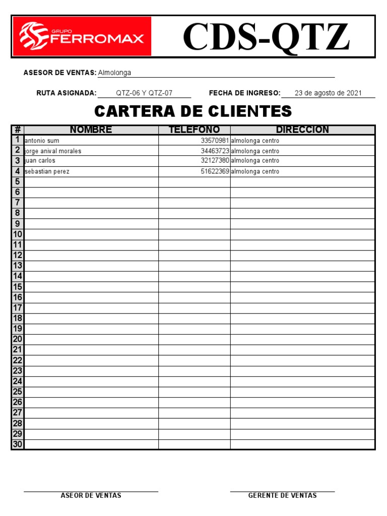 Formato Cartera de Clientes | PDF
