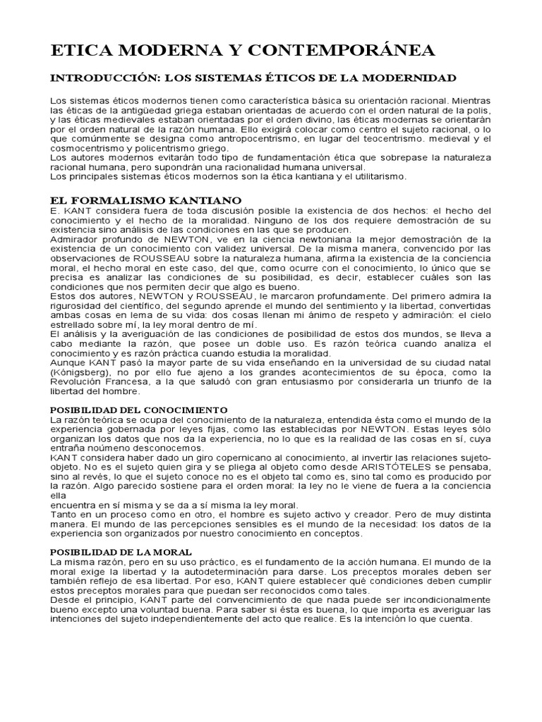 Etica Moderna y Contemporánea | PDF | Immanuel Kant | Razón