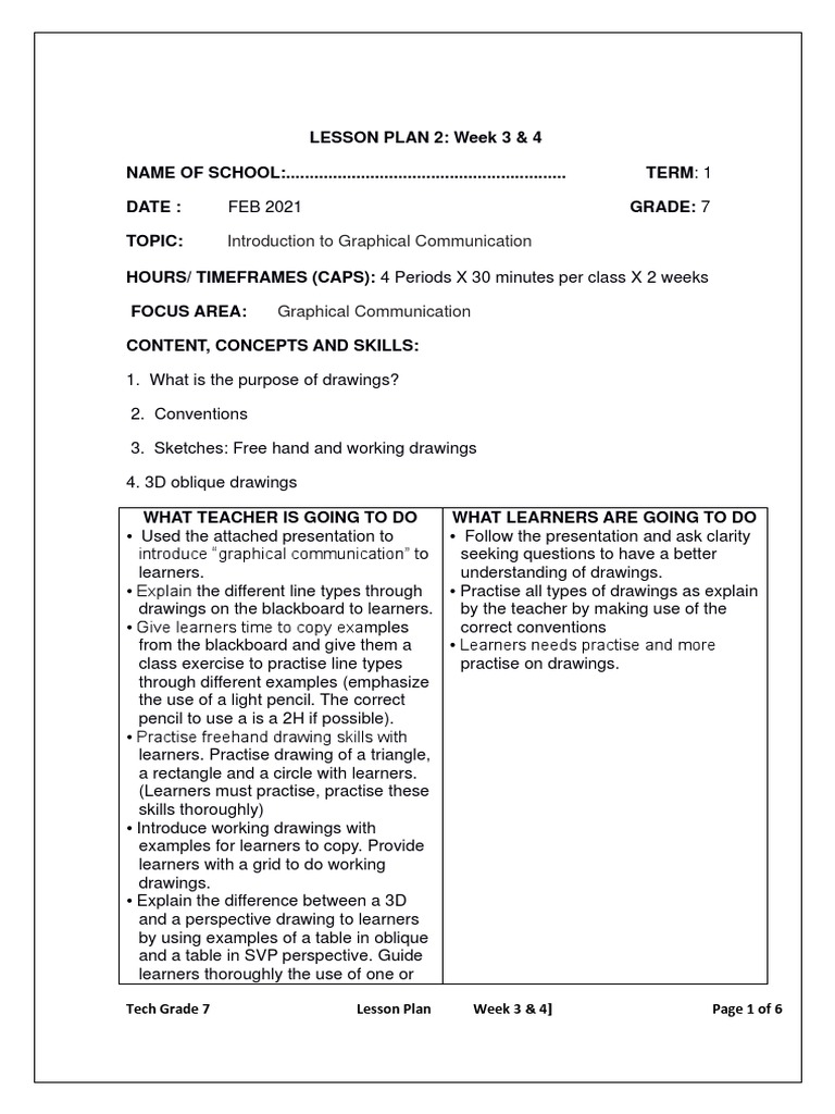 GR 7 LESSON PLAN 2 | PDF | Drawing | Lesson Plan
