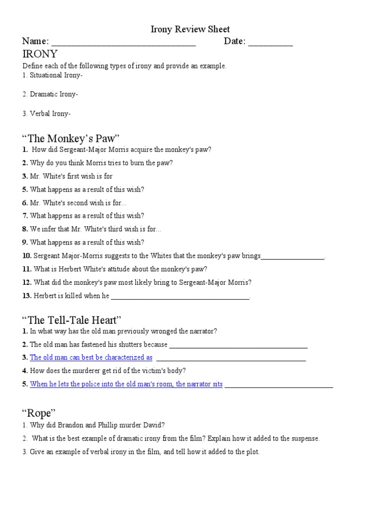 Irony Types and Examples Review Sheet | PDF | General Fiction